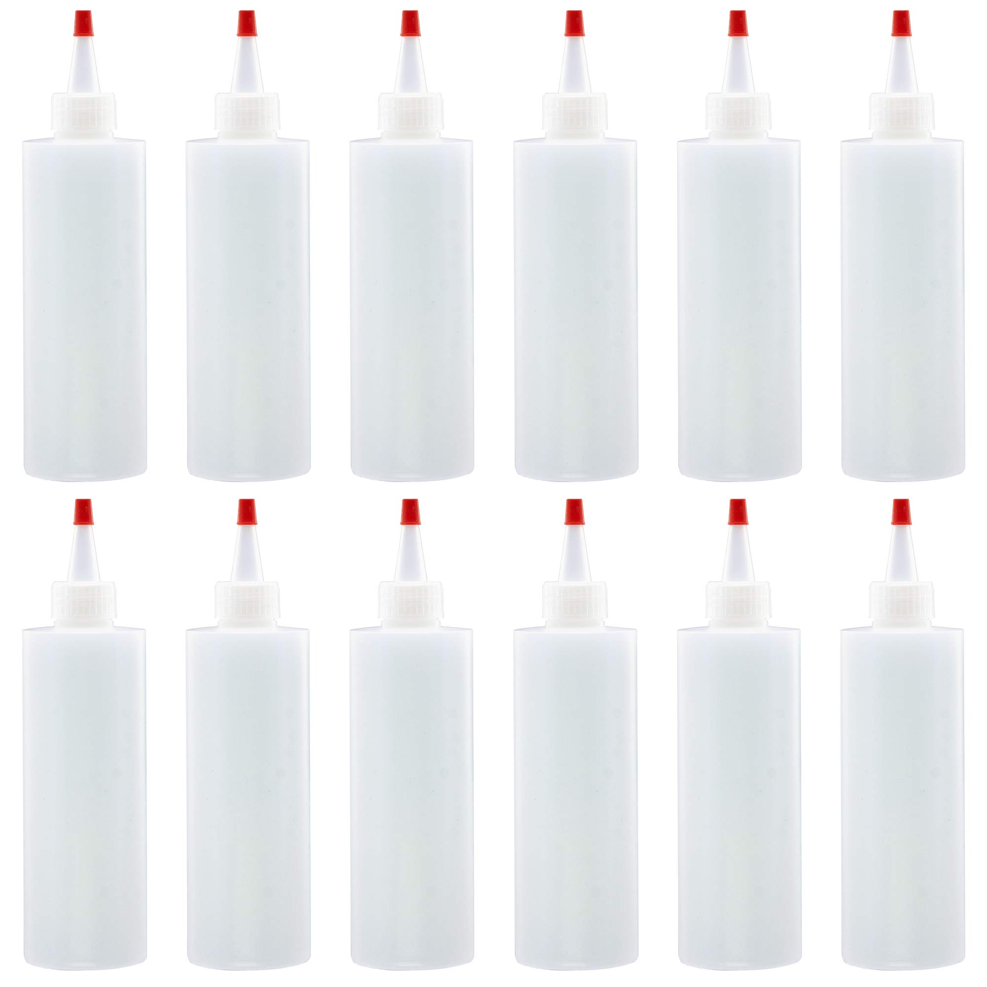 LAKESHORE TRADE 12 Pack 8 oz Plastic Squeeze Bottles,Polyethylene Durable Plastic,Clear Bottles,Red Cap,for Ketchup,Condiments,BBQ Sauce,Dressing,Barbecue,Grilling,Crafts,Syrup and More