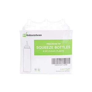 Restaurantware 8 Ounce Squeeze Bottles 6 Refillable Squirt Bottles - Precision Tip Wide Mouth Clear Plastic Sauce Bottles For Condiments Dressing And Sauces