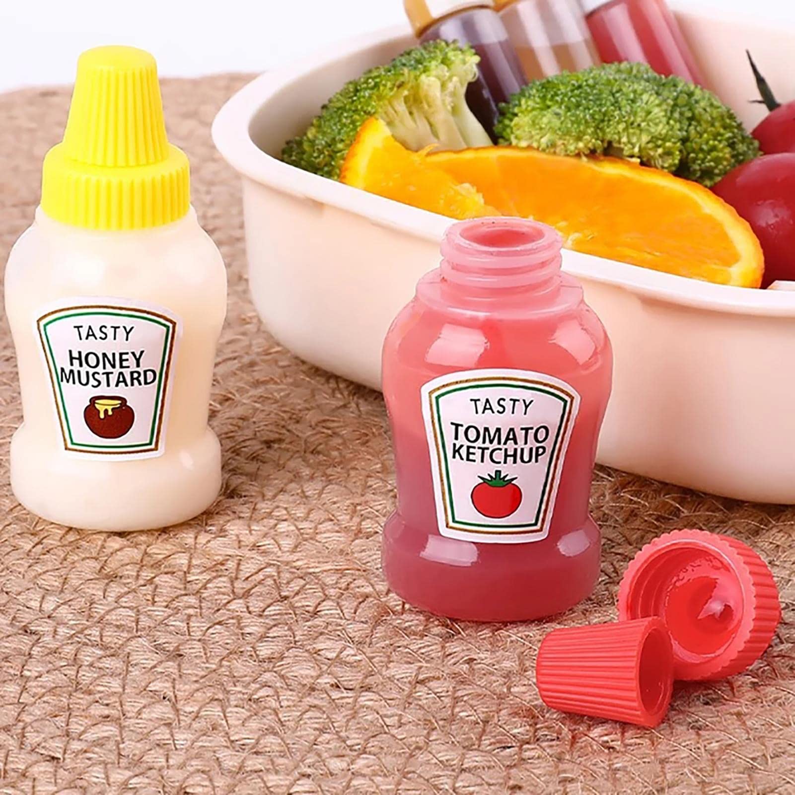 Weeyutix Mini Condiment Squeeze Bottle, Portable Reusable Lunchbox Dispensers with, Ketchup Honey Containers Bottles for Kids Adults Bento Box(25 ml/0.85 oz)