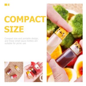 Yardwe 6pcs Condiments Squeeze Bottles with 2pcs Droppers Mini Cartoon Seasoning Sauce Bottle Animal Cap Refillable Vinegar Container Ketchup Honey Sauce Wrapping Tube Dispenser