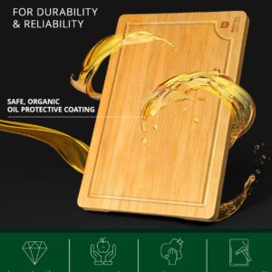 ROYAL CRAFT WOOD Wooden Serving Boards for Kitchen Meal & Cutting-Bamboo Cutting Board Set with Juice Groove Side Handles - Charcuterie & Chopping Butcher Block for Meat-Kitchen Gadgets Gift(2 Pcs)