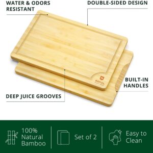 ROYAL CRAFT WOOD Wooden Serving Boards for Kitchen Meal & Cutting-Bamboo Cutting Board Set with Juice Groove Side Handles - Charcuterie & Chopping Butcher Block for Meat-Kitchen Gadgets Gift(2 Pcs)