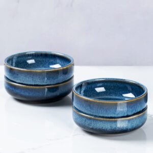 Tacuhy 3 Oz Ceramic Soy Sauce Dish Small Pinch Seasoning Sushi Dip Bowl 3.5 Inch Mini Side Dishes Tomato Sauce Cups Condiment Dipping Bowls, Set of 4, Blue