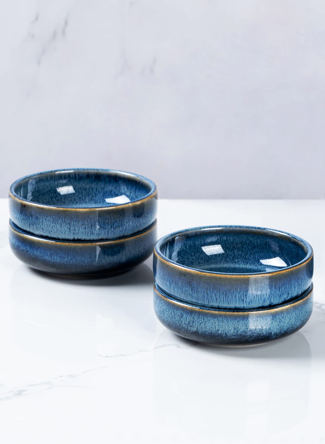 Tacuhy 3 Oz Ceramic Soy Sauce Dish Small Pinch Seasoning Sushi Dip Bowl 3.5 Inch Mini Side Dishes Tomato Sauce Cups Condiment Dipping Bowls, Set of 4, Blue