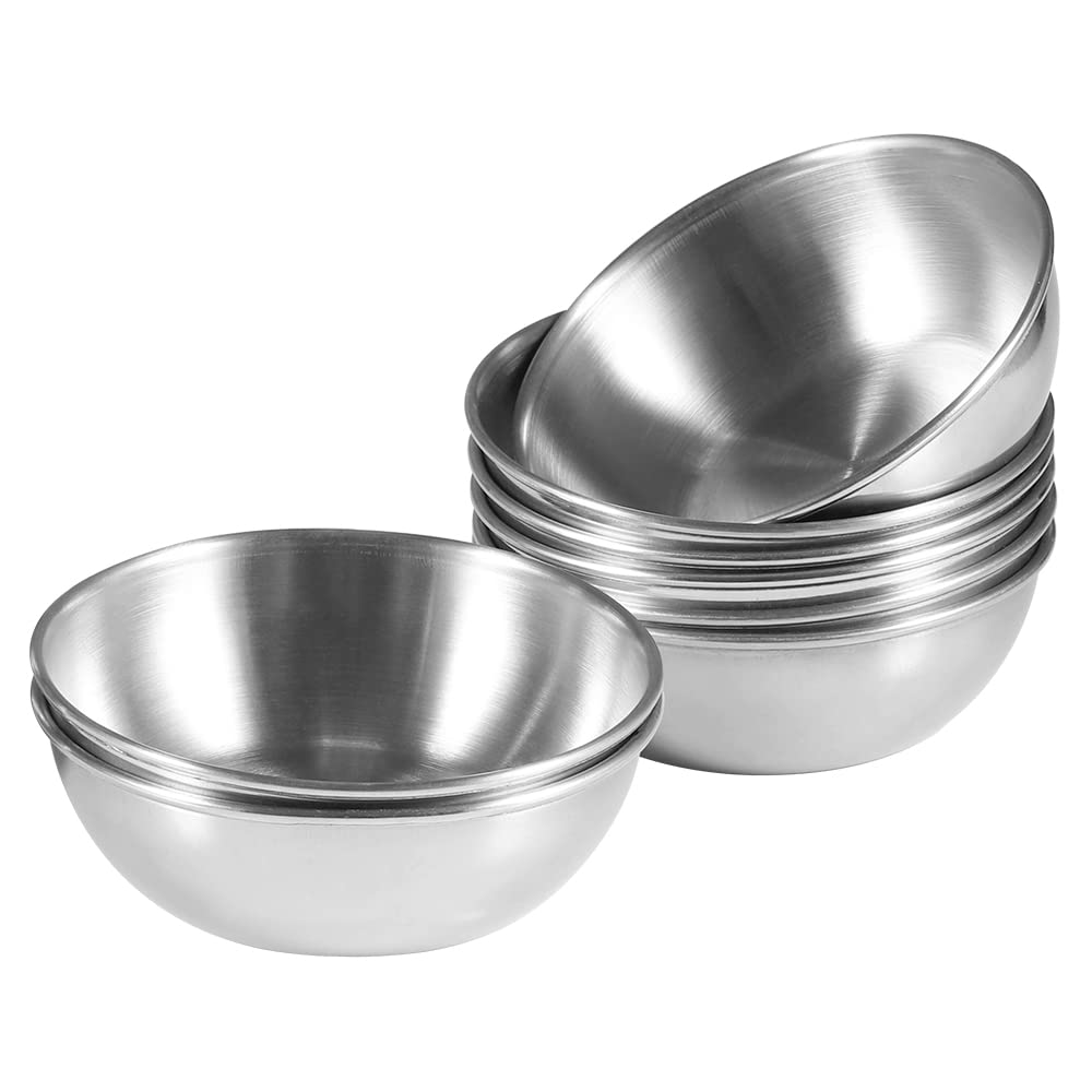 Amytalk 8 Pack 3.5inch Stainless Steel Sauce Dishes Mini Individual Saucers Bowl Round Seasoning Dishes Sushi Dipping Bowl Appetizer Plates, Sliver