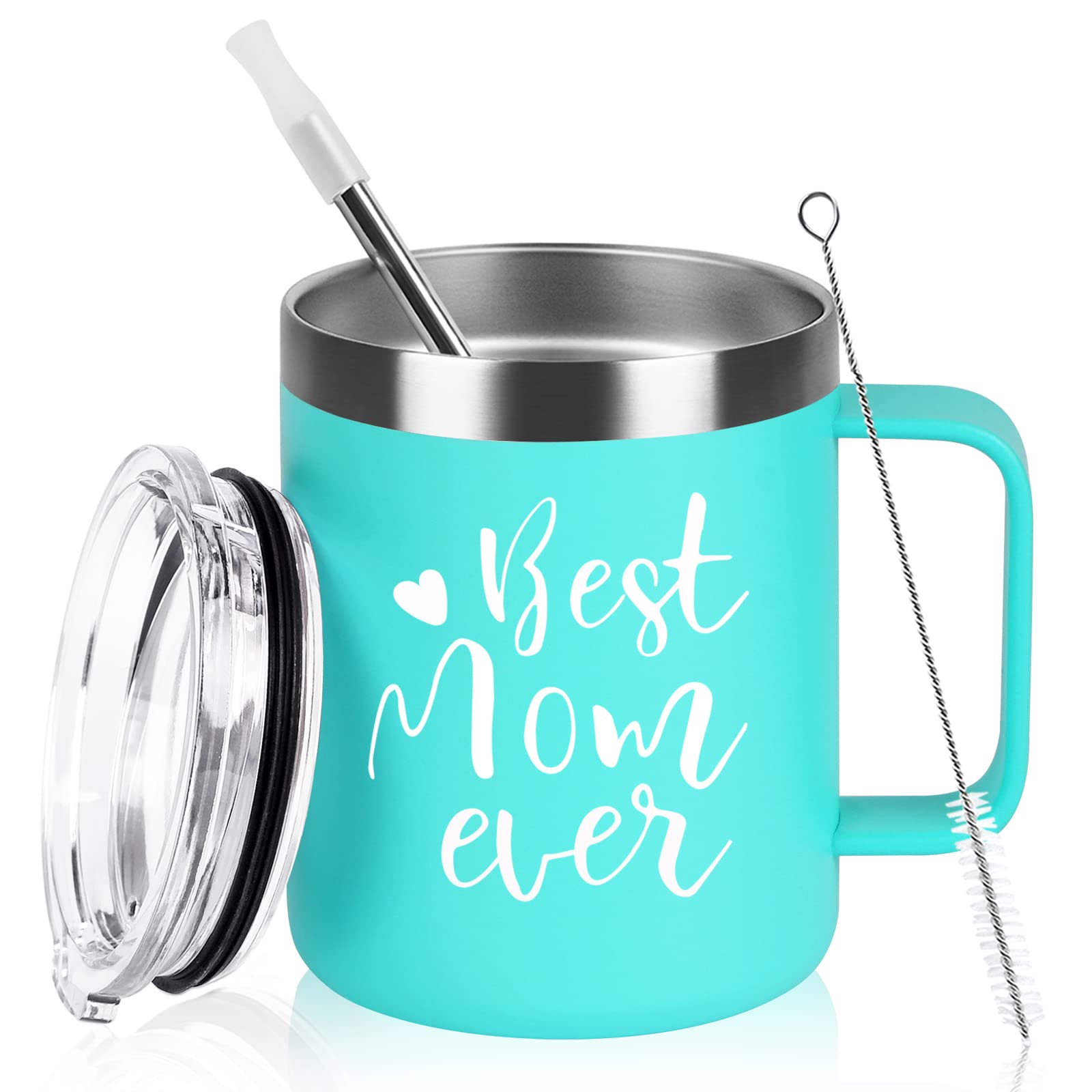 GINGPROUS Best Mom Ever Insulated Travel Mug, Mother's Day Christmas Birthday Gifts for Mom Mother New Mom Mom to Be Mama, Stainless Steel Insulated Coffee Mug with Lid and Straw(12 Oz, Mint)