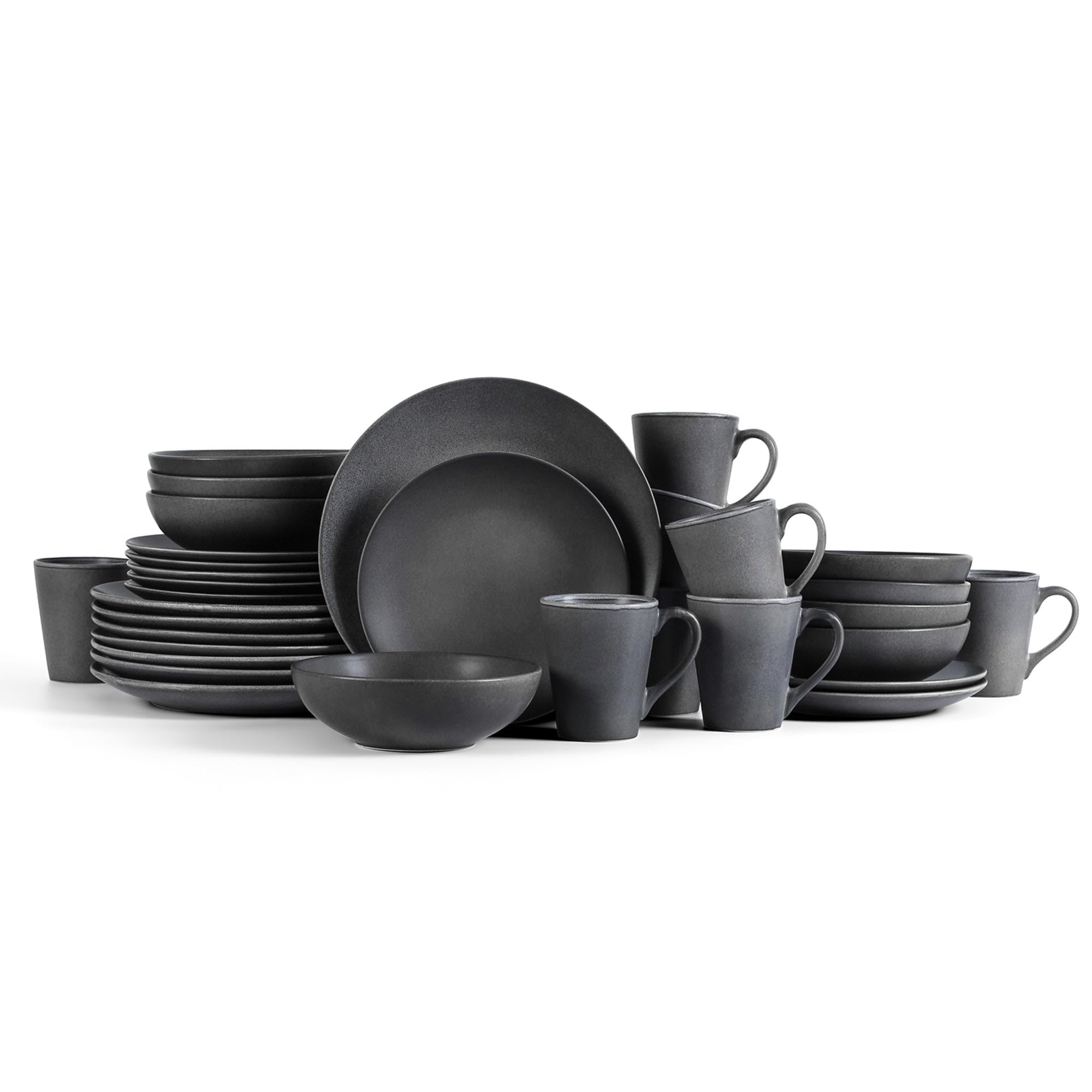 Stone Lain Grao Stoneware 16-Piece Dinnerware Set, Grey