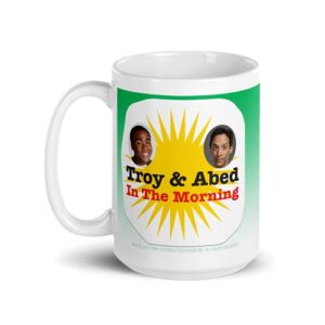 nbc community troy & abed in the morning white mug, white 15 oz