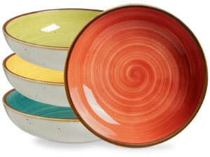 onemore pasta bowls 30 ounce porcelain salad bowls shallow bowls for pasta set of 4 shallow bowl plates, microwave & dishwasher safe, assorted color