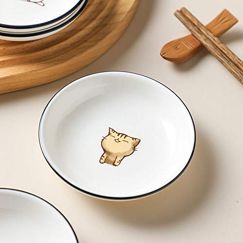 FUYU 6pcs Cute Cat Multipurpose Ceramic Sauce Dish Seasoning Dishes Sushi Dipping Bowl Appetizer Plates