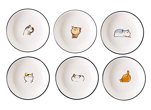 FUYU 6pcs Cute Cat Multipurpose Ceramic Sauce Dish Seasoning Dishes Sushi Dipping Bowl Appetizer Plates