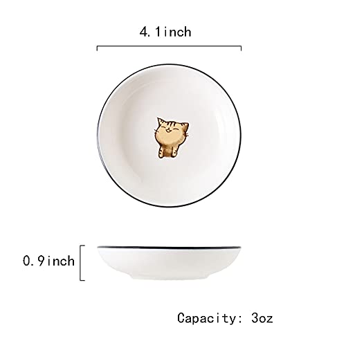 FUYU 6pcs Cute Cat Multipurpose Ceramic Sauce Dish Seasoning Dishes Sushi Dipping Bowl Appetizer Plates