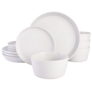 gibson soho lounge sofia coupe stoneware dinnerware set, service for 4 (12pcs), white w/speckle