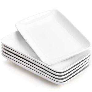 Foraineam Rectangular Salad Plates, 10 Inch White Porcelain Dessert Appetizer Plates Set, Dishwasher and Oven Safe Serving Platters for Sushi, Pasta, Fruit, Set of 6