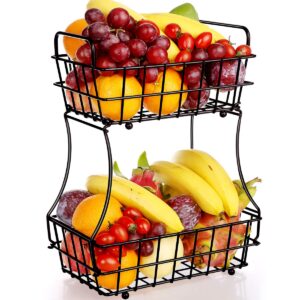 tomcare 2-tier fruit basket metal fruit bowl bread baskets detachable fruit holder kitchen storage baskets stand - screws free design for fruits breads vegetables snacks, bronze