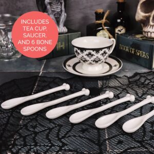 Gothic Kitchen Gift Set - 1 You've Been Poisoned Tea Cup and 6 Bone Spoons - Spooky Valentines Day Gifts, Goth Valentines Day Decor - Skull Kitchen Decor