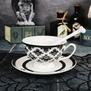 Gothic Kitchen Gift Set - 1 You've Been Poisoned Tea Cup and 6 Bone Spoons - Spooky Valentines Day Gifts, Goth Valentines Day Decor - Skull Kitchen Decor