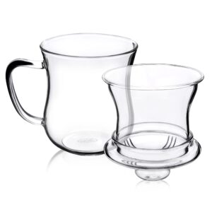 CNGLASS Glass Tea Cup with Removable Infuser and Lid,10oz Thickened Glass Tea Mug,Clear Filtrating Tea Maker for Loose Leaf Tea,Teabags