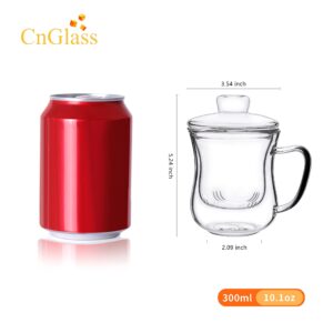 CNGLASS Glass Tea Cup with Removable Infuser and Lid,10oz Thickened Glass Tea Mug,Clear Filtrating Tea Maker for Loose Leaf Tea,Teabags