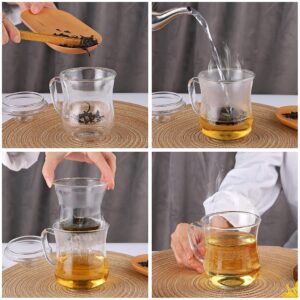 CNGLASS Glass Tea Cup with Removable Infuser and Lid,10oz Thickened Glass Tea Mug,Clear Filtrating Tea Maker for Loose Leaf Tea,Teabags