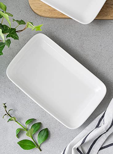 Sweese 8 Inch Rectangular Salad Plates, Porcelain Dessert Plates, Small White Serving Trays for Salad, Fruit, Sushi Appetizer and Parties - Stackable, Set of 6, White