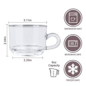 QAPPDA Clear Coffee Mug With Handle 6 oz, Glass Mugs With Handle,Warm Beverage Mugs,Glass Cups Tea Cups Latte Cups Cappuccino Mugs Set of 12 KTZB58