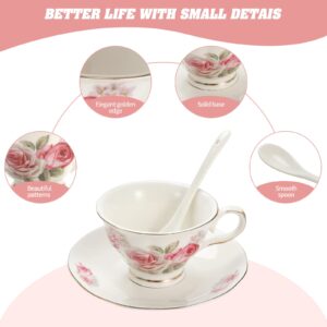 Viktorwan Porcelain Tea Cup and Saucer Coffee Cup Set with Saucer and Spoon, Set of 7 (2 Tea Cups, 2 Saucers, 2 Spoons, and 1 Bracket)