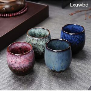 Lxuwbd Jianzhan Ceramic Teacup, Kung Fu Tea Set, Coffee cup，Yerba Mate Set - Ceramic Mate CupSet of 4 (4 colors)