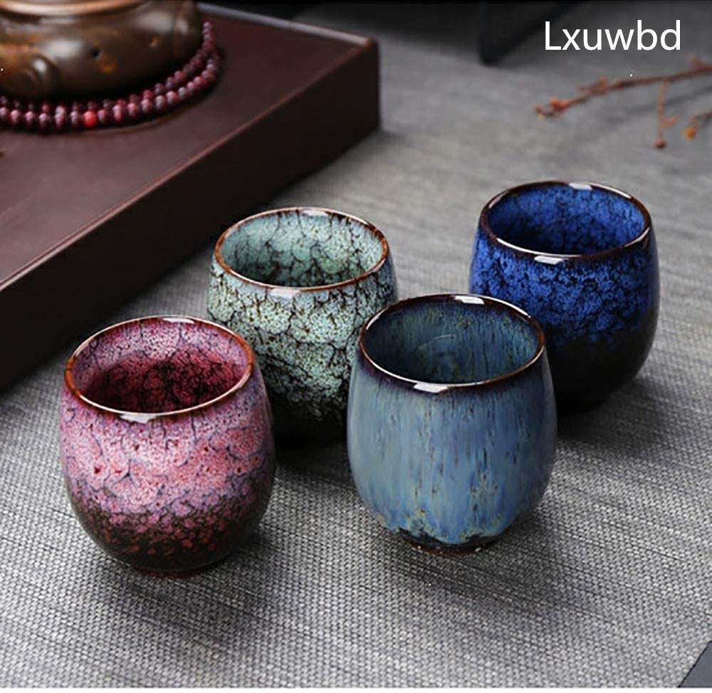 Lxuwbd Jianzhan Ceramic Teacup, Kung Fu Tea Set, Coffee cup，Yerba Mate Set - Ceramic Mate CupSet of 4 (4 colors)