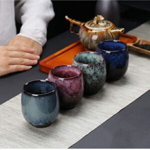 Lxuwbd Jianzhan Ceramic Teacup, Kung Fu Tea Set, Coffee cup，Yerba Mate Set - Ceramic Mate CupSet of 4 (4 colors)