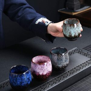 Lxuwbd Jianzhan Ceramic Teacup, Kung Fu Tea Set, Coffee cup，Yerba Mate Set - Ceramic Mate CupSet of 4 (4 colors)