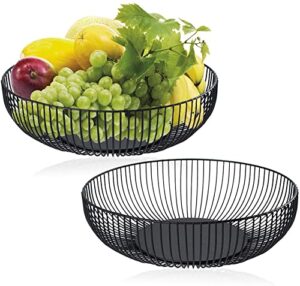 yesland 2 pack metal wire fruit basket- 11 inches black kitchen countertop fruit bowl vegetable holder for bread, snacks, households items storage for kitchen, livingroom