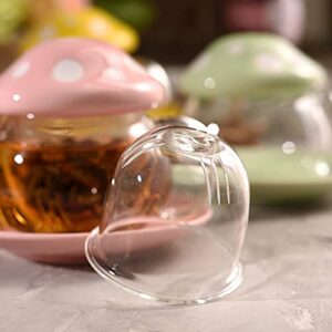 Mozacona Glass Mushroom Shape Teacup Saucer Set Coffee Mug with Filter Cup