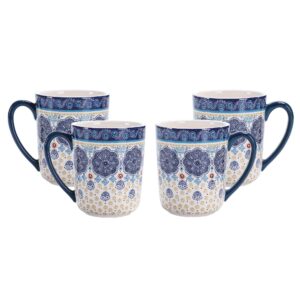 bico blue talavera ceramic mugs, set of 4, for coffee, tea, drinks, microwave & dishwasher safe