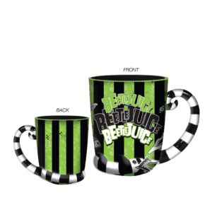 silver buffalo beetlejuice stripes and names boxed ceramic 3d sculpted mug, 24 ounces