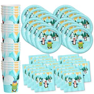 penguin birthday party supplies set plates napkins cups tableware kit for 16