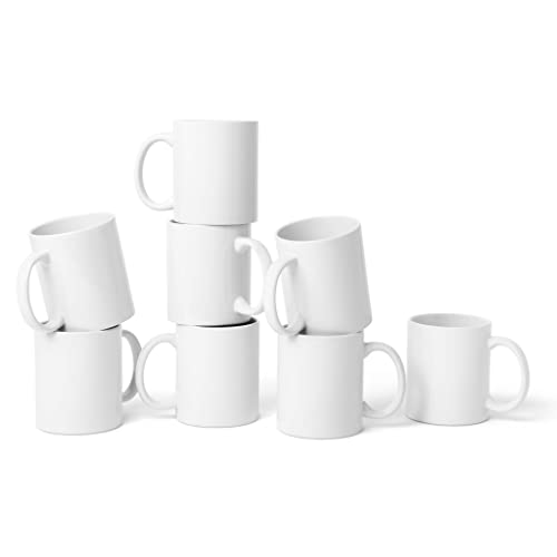 Sublimation Mugs, 12 OZ (Set of 8) Ceramic Sublimation Blanks with Double Layer 3A Coating Classic White Coffee Cups for Printing, Crafts, Cappuccino, Milk, and Tea DIY Mug Gifts with Handles