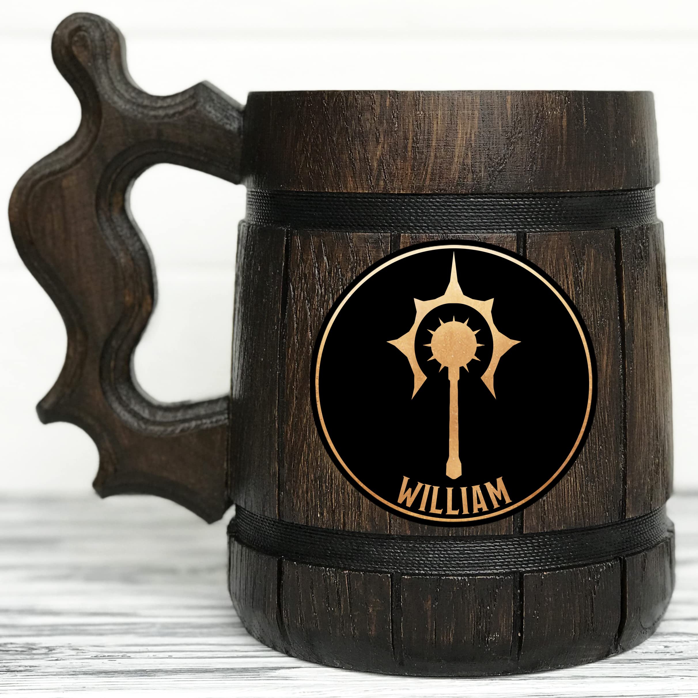 Dungeons and Dragons Cleric Beer Mug 17oz. DM Wooden Beer Mug Dungeon Master Personalized D&D Gift. DnD Beer Stein Anniversary Christmas Birthday Gifts For Him. Gamer Gift for Men Beer Tankard K339