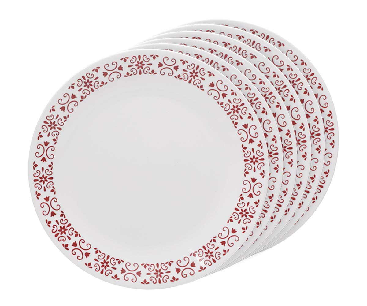 Corelle Red Trills Glass Dinner Plate Pack of 6, 26CM, Multicolor