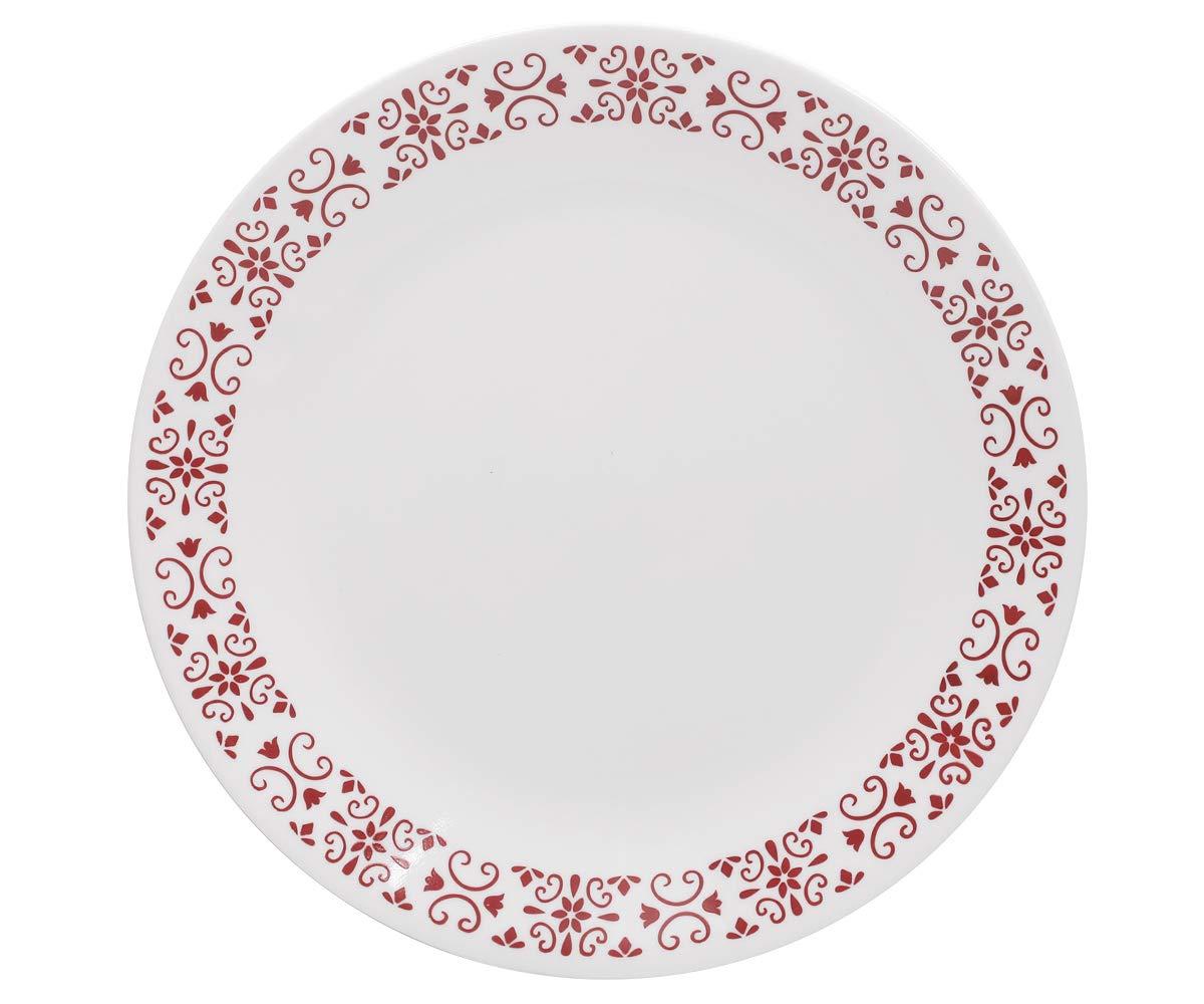 Corelle Red Trills Glass Dinner Plate Pack of 6, 26CM, Multicolor