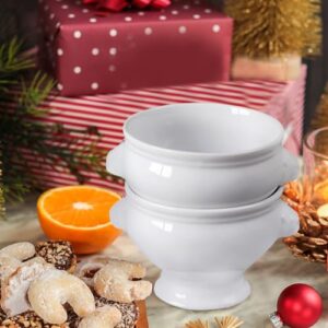 cinf ceramic 12 oz set of 4 lion head porcelain soup bowls white christmas gifts microwave safe soup and fruit home kitchen