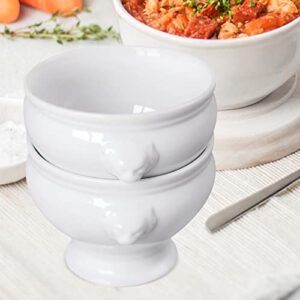 Cinf Ceramic 12 oz Set of 4 Lion Head Porcelain Soup Bowls White Christmas Gifts Microwave Safe Soup and Fruit Home Kitchen