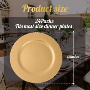 24 Sets Gold Charger Plates with Napkin Rings, 13" Round Plastic Dinner Plate Reusable Charger and Service Plate for Dinner, Wedding, Party, Event, Decoration