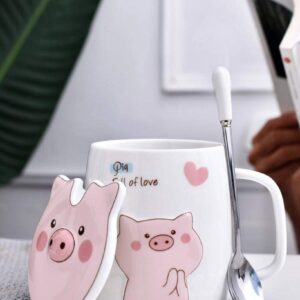 Ceramics Pig Relief Coffee Mug Water Tea Cup With Lid Spoon