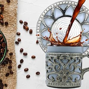 Küchengeräte Turkish Greek Arabic Moroccan Coffee Cup - Set of 2 - Espresso Cup with Inner Porcelain Metal Holder Plate and Lid - 2 Cups Consists of 8 Pcs - Best Gift Idea