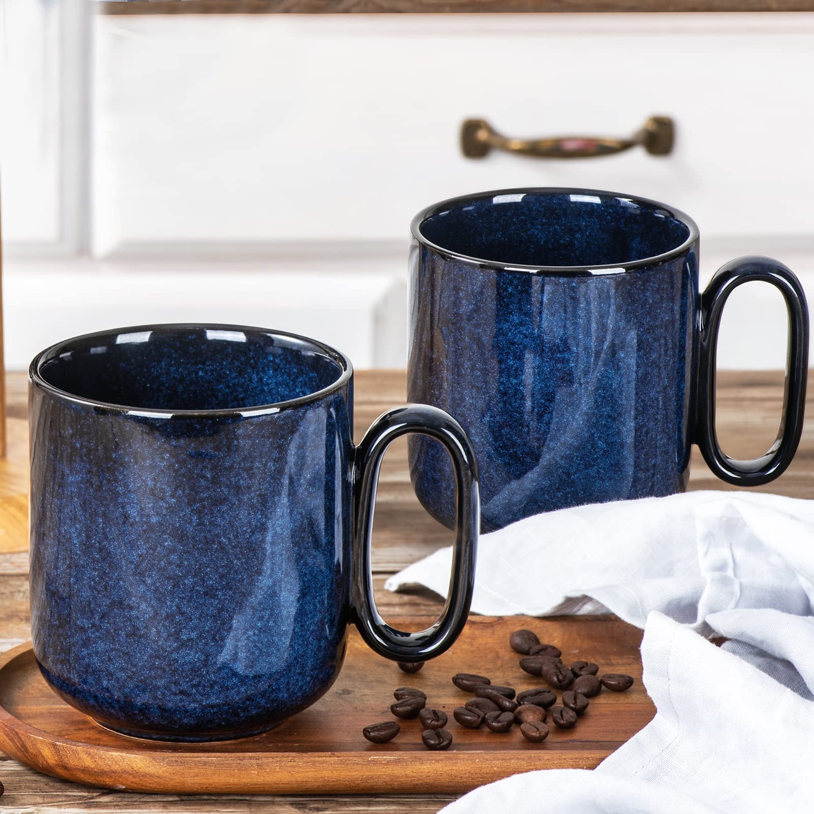 vicrays Ceramic Coffee Mug Set - 18 Ounce Large Stoneware Mug for Men Women - Unique Glazed Porcelain Mugs with Handle for Coffee Latte Tea Milk Cocoa - Set of 4 (Blue)