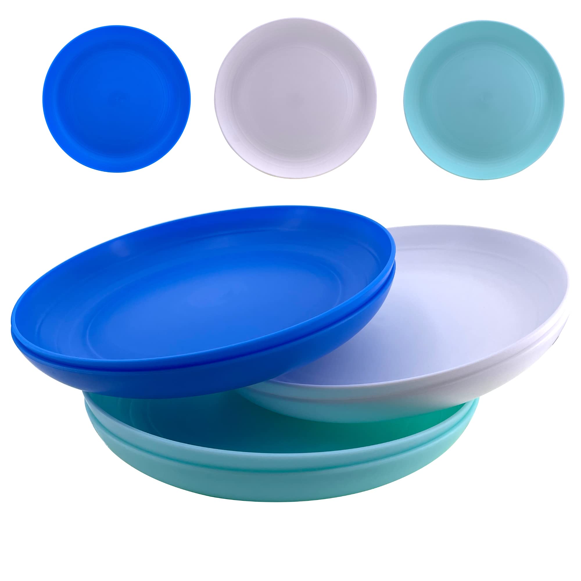 AOYITE 8-inch Plastic Plates Reusable, Lightweight Dinner Plate, BPA Free, Dishwasher Safe & Microwaveable, Dinnerware set of 6 Coastal Color