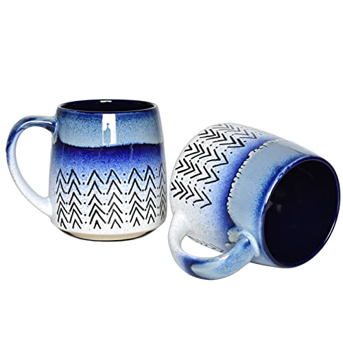 Bosmarlin Large Ceramic Coffee Mug Set of 2, 16 Oz, Blue Big Stoneware Tea Cup for Office and Home, Dishwasher and Microwave Safe (Blue, 2)