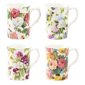 grace teaware bone china coffee tea mugs 9-ounce, assorted set of 4 (countryside garden)