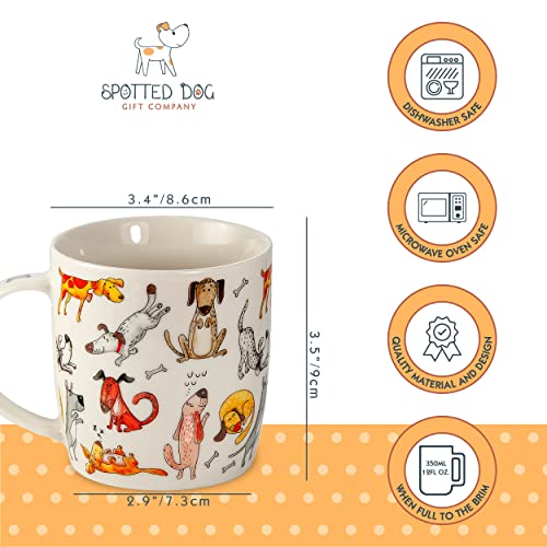 SPOTTED DOG GIFT COMPANY Dog Coffee Mug Set, Cute Mugs 12 oz Ceramic Porcelain China Coffee Tea Cups, Funny Dogs Themed Gifts for Dog Lovers and Animal Lovers Women Men, Set of 2